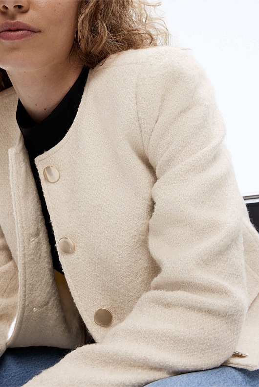 Cream Wool Blend Textured Jacket - Women's Jackets | Witchery