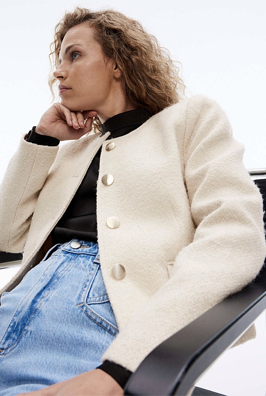 Cream Wool Blend Textured Jacket - Women's Jackets | Witchery