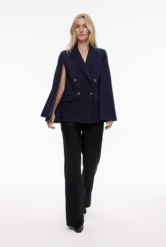 Blue Night Double-Breasted Cape Blazer - Women's Blazers | Witchery