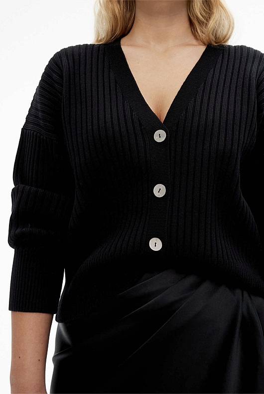 Black Rib Drop Shoulder Cardigan - Women's Cardigans | Witchery
