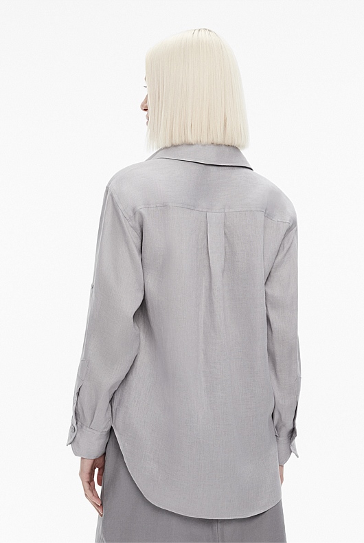 Pale Stone French Linen Pocket Detail Shirt - Women's Linen Shirts ...