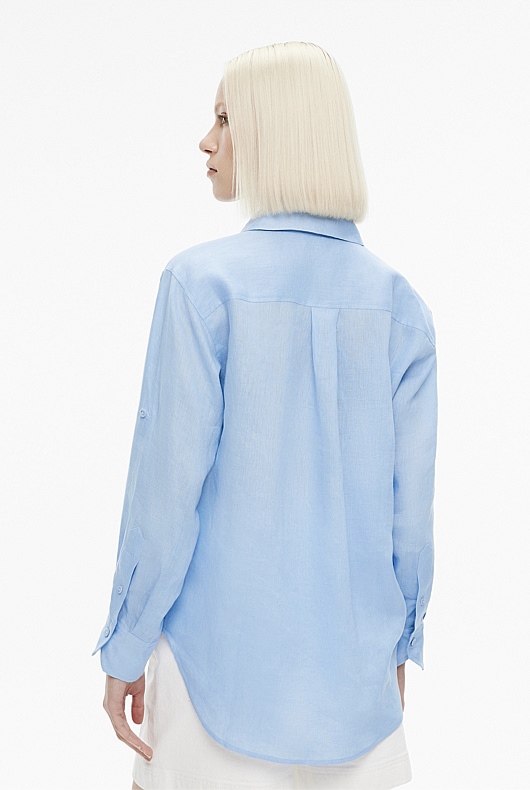 Pastel Blue French Linen Pocket Detail Shirt - Women's Linen Shirts ...