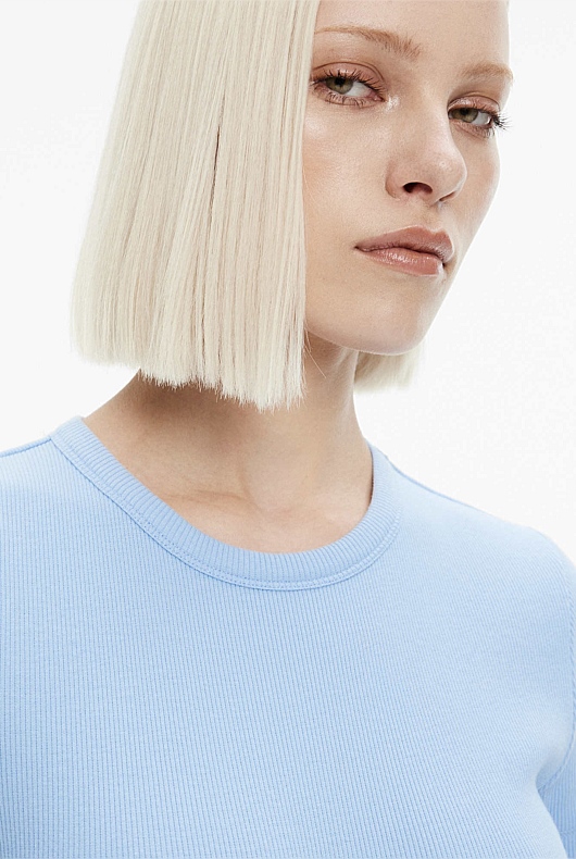 Pastel Blue Cotton Rib Short Sleeve Tee - Women's Short Sleeve Tops ...