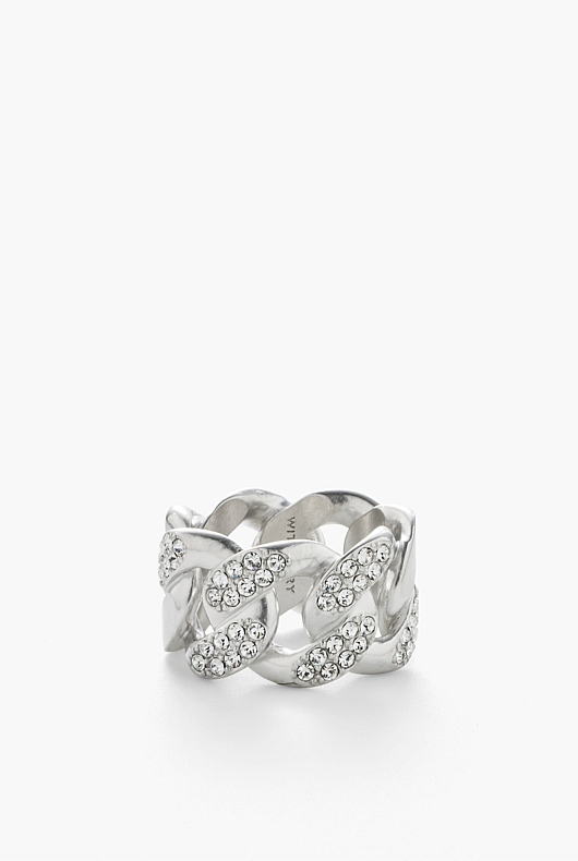 Satin Silver Crystal Curb Chain Ring - Women's Rings | Witchery