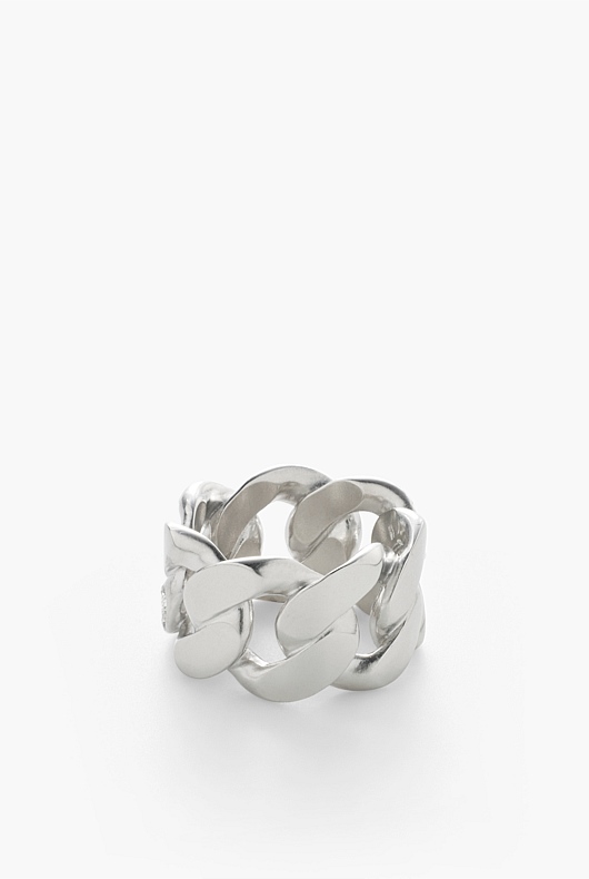 Satin Silver Crystal Curb Chain Ring - Women's Rings | Witchery