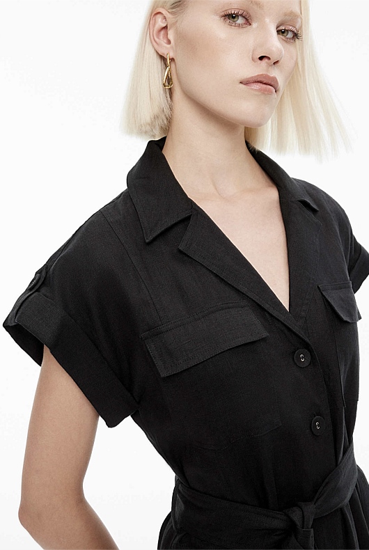 Black Linen Utility Shirt Dress - Women's Christmas Party Dresses ...