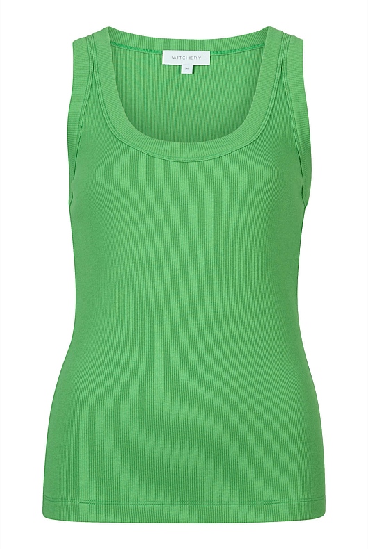 Lime Green Cotton Scoop Neck Tank - Women's Sleeveless Tops | Witchery