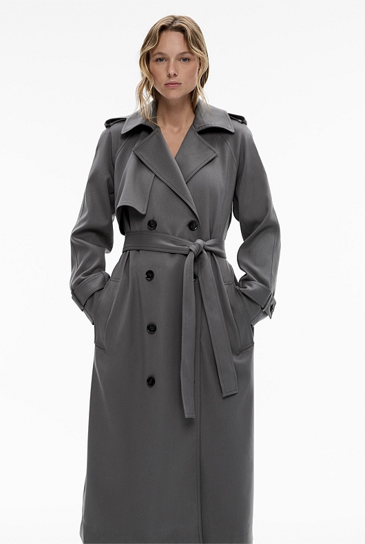 Steel Grey Draped Trench Coat - Women's Trench Coats | Witchery