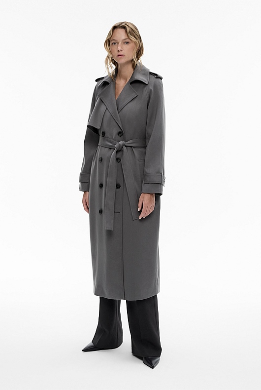 Steel Grey Draped Trench Coat - Women's Trench Coats | Witchery