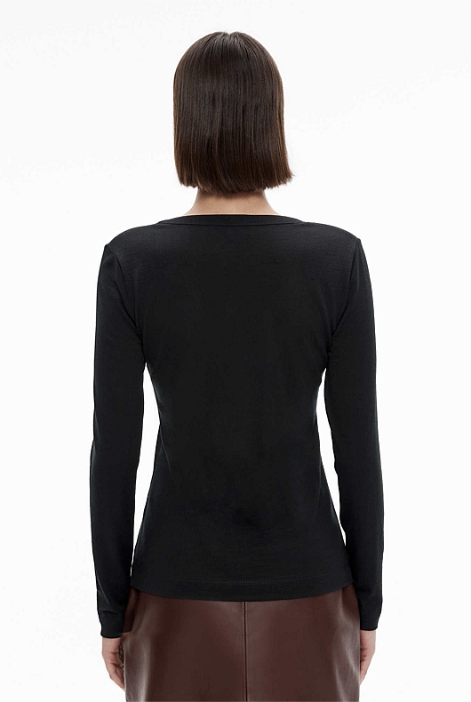 Black Wool Long Sleeve Top - Women's Workwear Tops | Witchery