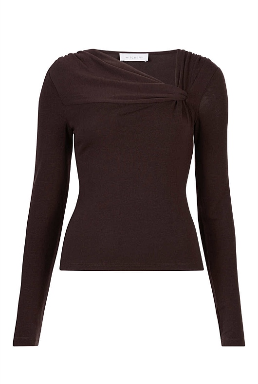 Black Currant Wool Blend Twist Long Sleeve Top Womens Workwear Tops