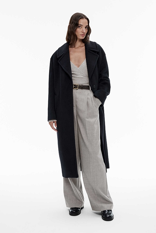 Black Wool Cashmere Lapel Coat - Women's Coats | Witchery