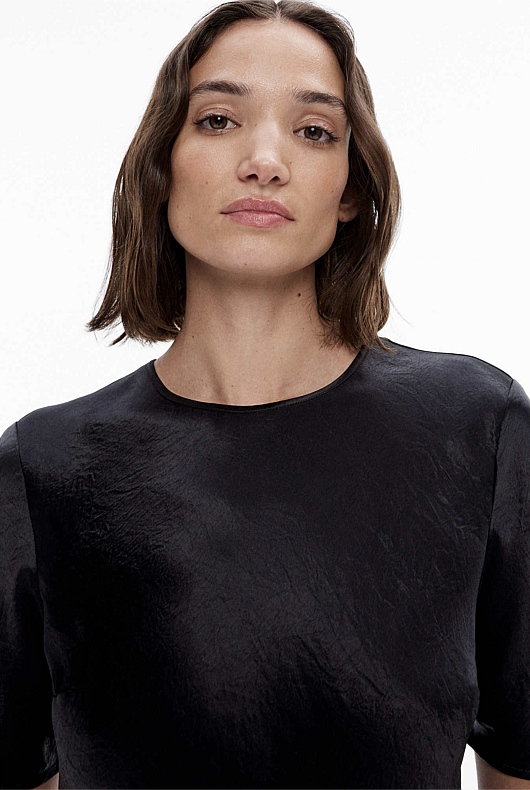 Black Acetate Short Sleeve Slip Dress - Women's A Line Dresses | Witchery