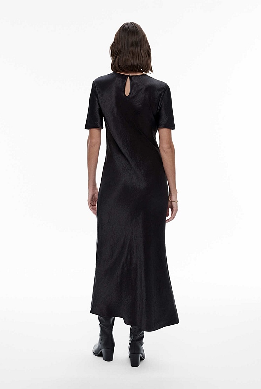 Black Acetate Short Sleeve Slip Dress - Women's A Line Dresses | Witchery