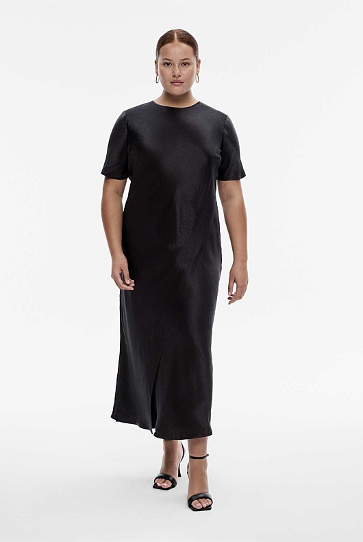 Black Acetate Short Sleeve Slip Dress - Women's A Line Dresses | Witchery