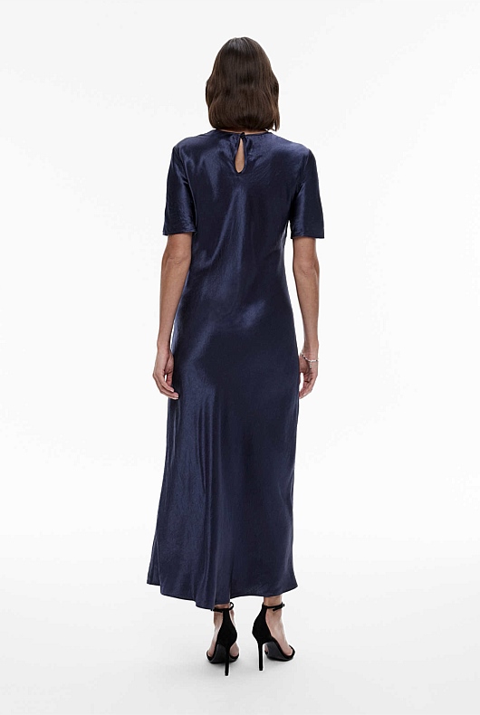 Midnight Acetate Short Sleeve Slip Dress - Women's A Line Dresses ...