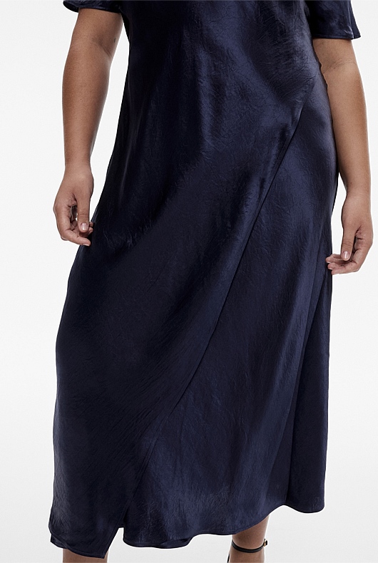 Midnight Acetate Short Sleeve Slip Dress - Women's A Line Dresses ...