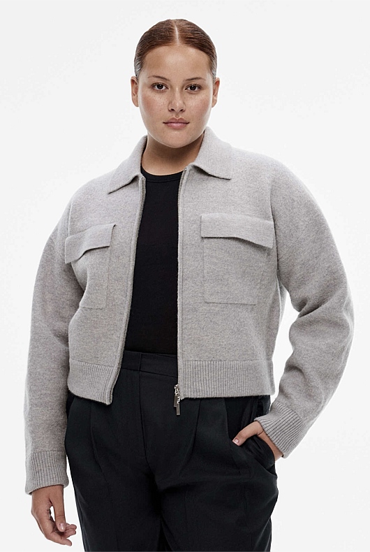 Mid Grey Marle Wool Knit Bomber - Women's Jackets | Witchery