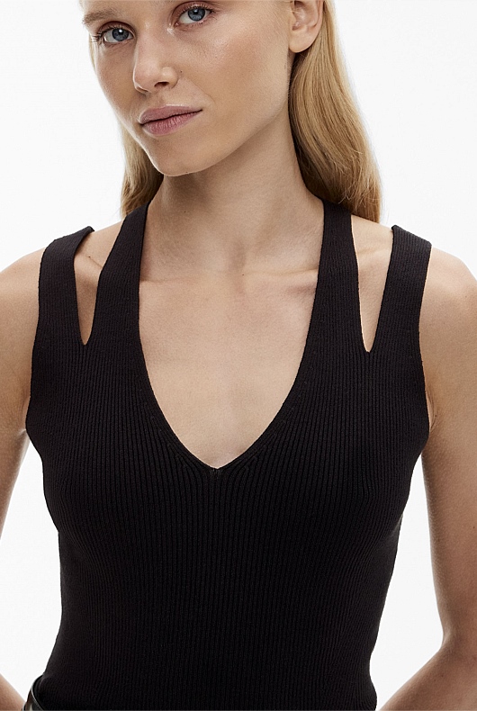 Black Cut Out Rib Tank - Women's Sleeveless Tops | Witchery