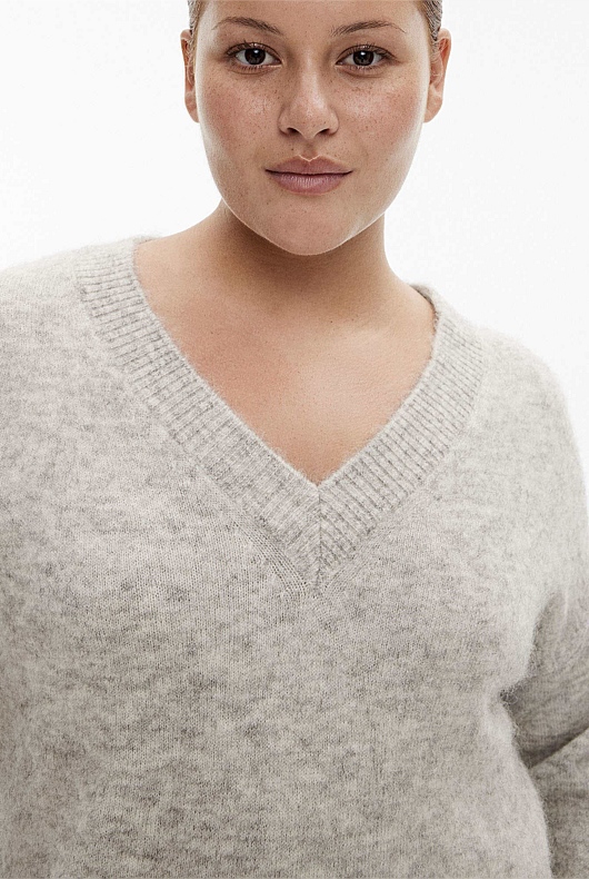 Light Grey Marle Tactile V Neck Knit - Women's V Neck Jumpers | Witchery
