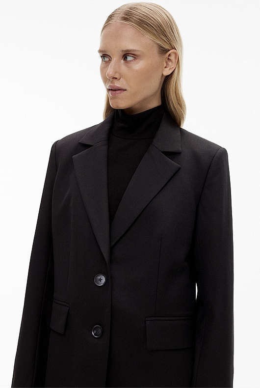 Black Wool Blend Single-Breasted Boxy Blazer - Women's Blazers | Witchery