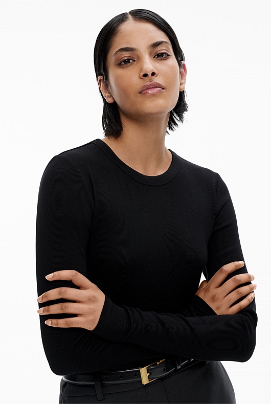 Black Fine Rib Jersey Top - Women's Workwear Tops | Witchery