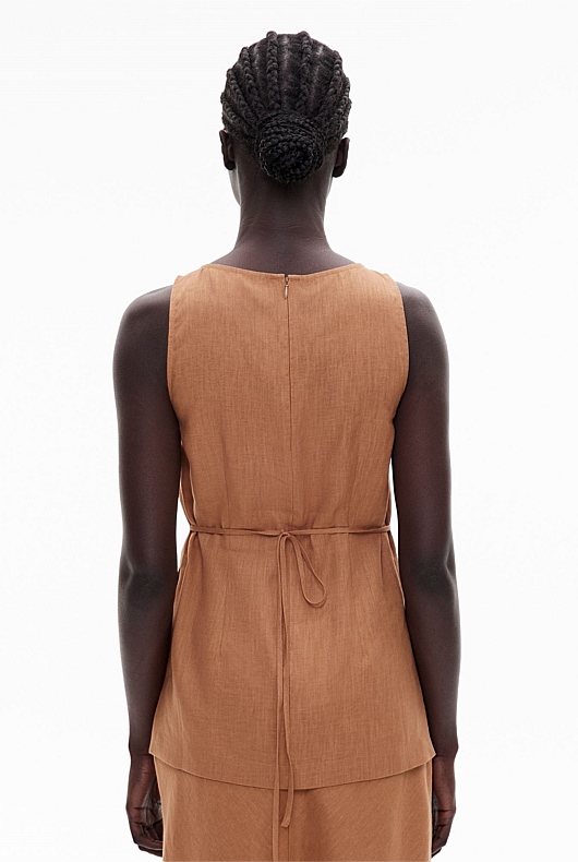 Nutmeg Linen Longline Top - Women's Sleeveless Tops | Witchery
