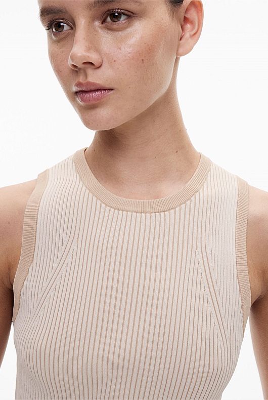 Toasted Almond Rib Knit Tank - Women's Sleeveless Tops | Witchery