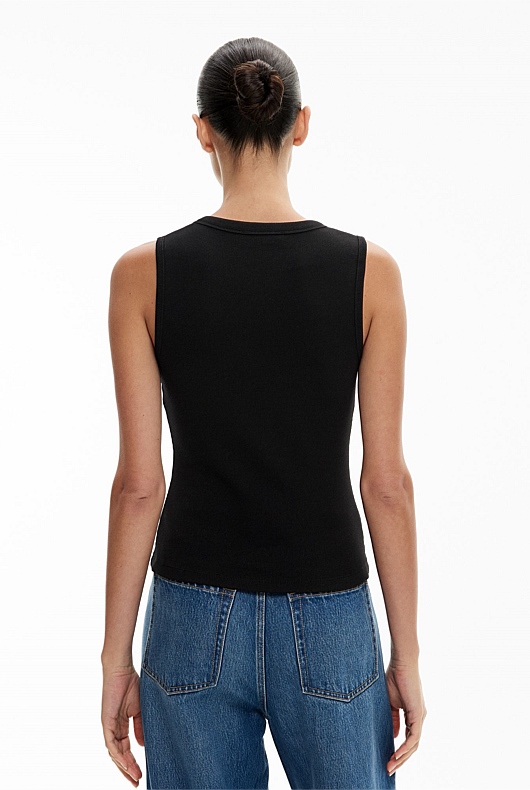 Black Button Longline Tank - Women's Sleeveless Tops | Witchery