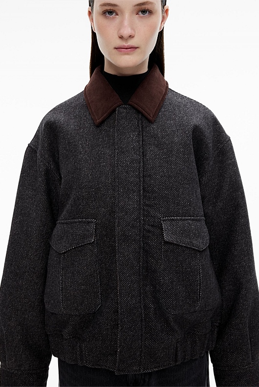 Charcoal Contrast Bomber Jacket - Women's Jackets | Witchery