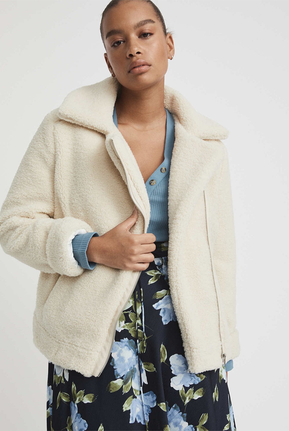 Winter White Shearling Aviator Jacket - Women's Jackets & Coats | Witchery