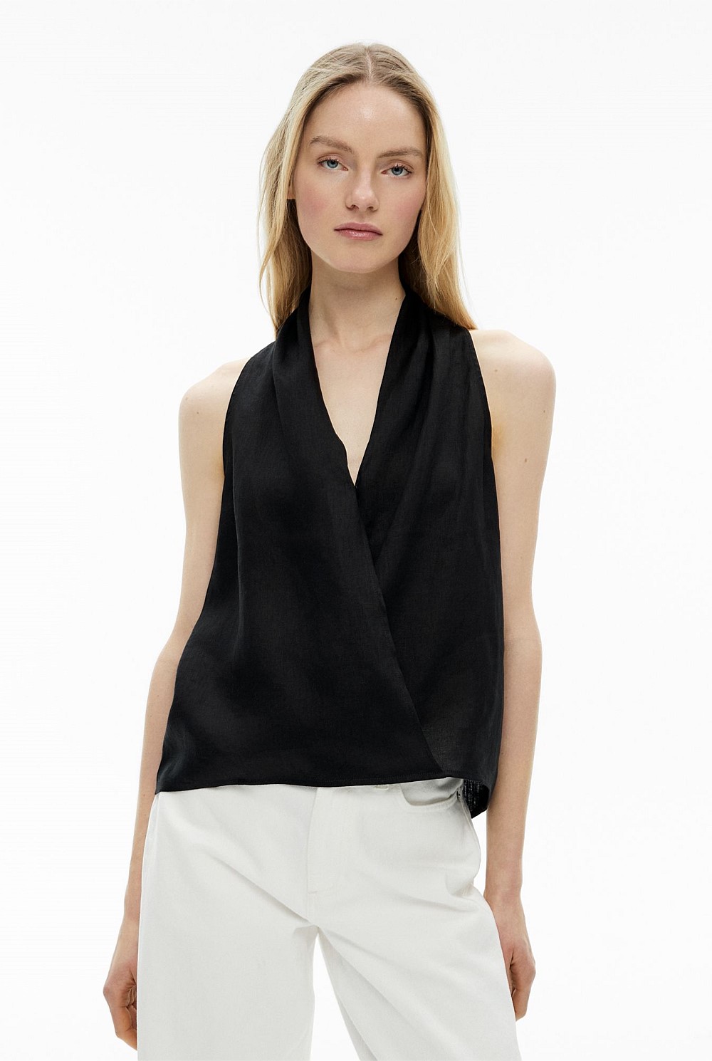 Black Linen Wrap Top - Women's Evening Tops | Witchery