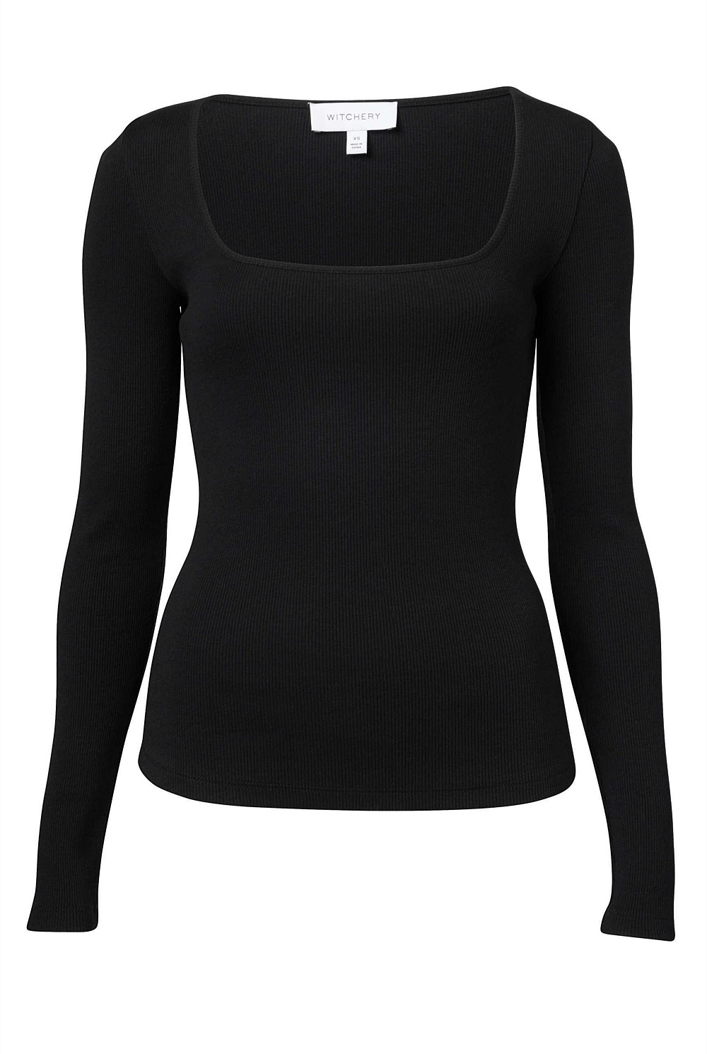 Black Cotton Rib Wide Neck Top - Women's Long Sleeve Tops | Witchery