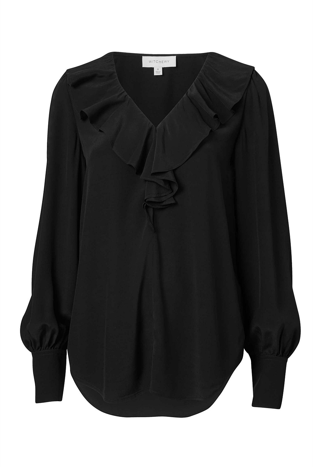 Black Viscose Ruffle Front Blouse - Women's Long Sleeve Shirts | Witchery