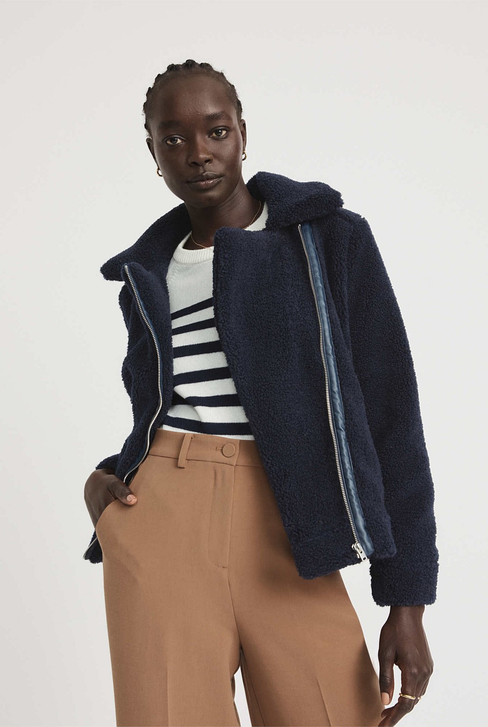 Blue Night Shearling Aviator Jacket - Women's Jackets & Coats | Witchery