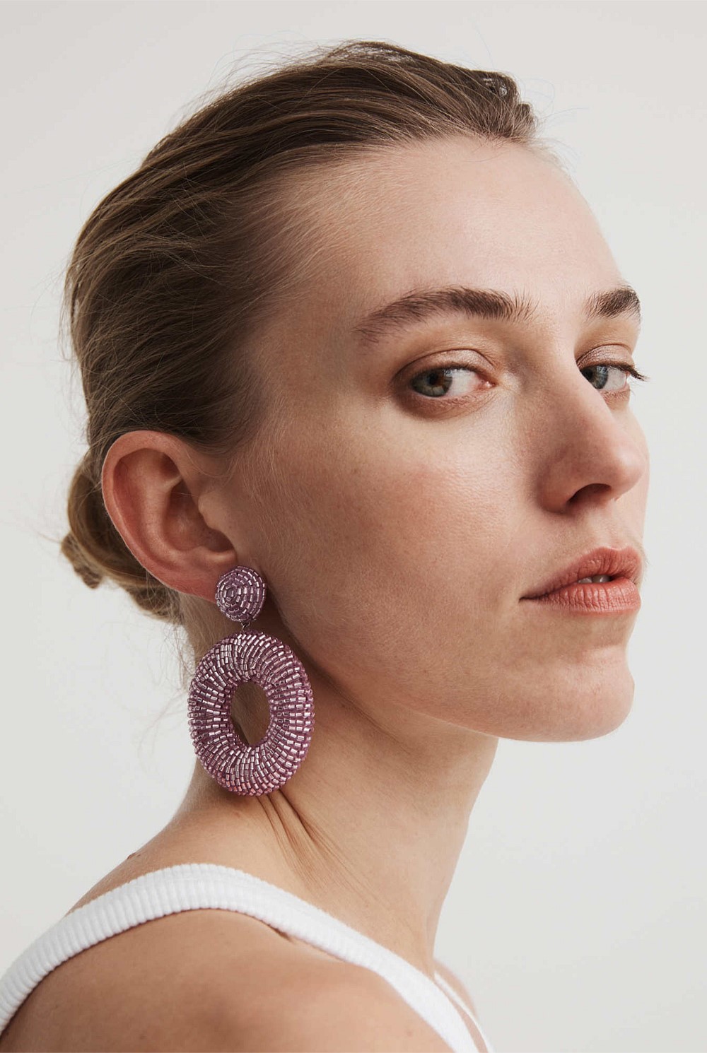 Soft Pink Beaded Round Drop Earring - Women's Earrings | Witchery