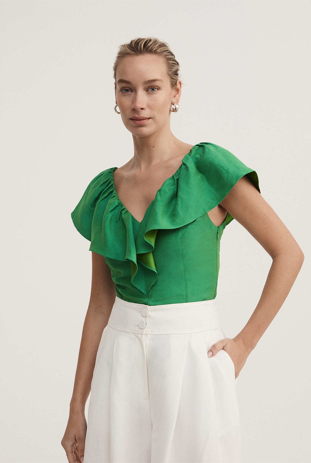 Guava Green Ruffle Sleeve Blouse - Women's Evening Shirts | Witchery