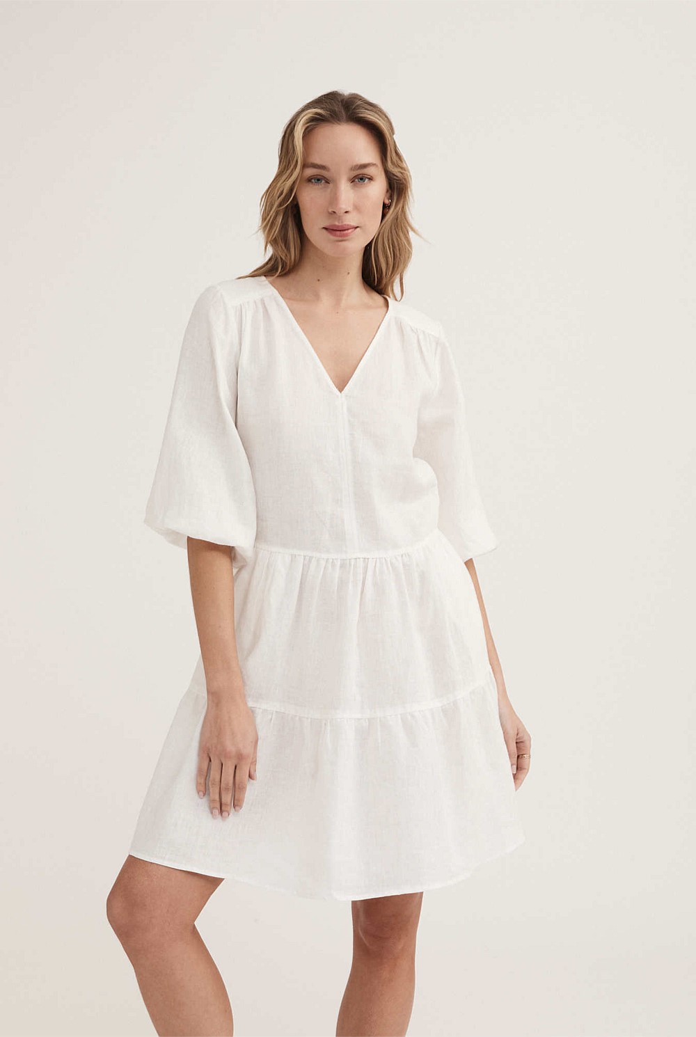 Chalk Linen Tiered Trapeze Dress - Women's A Line Dresses | Witchery