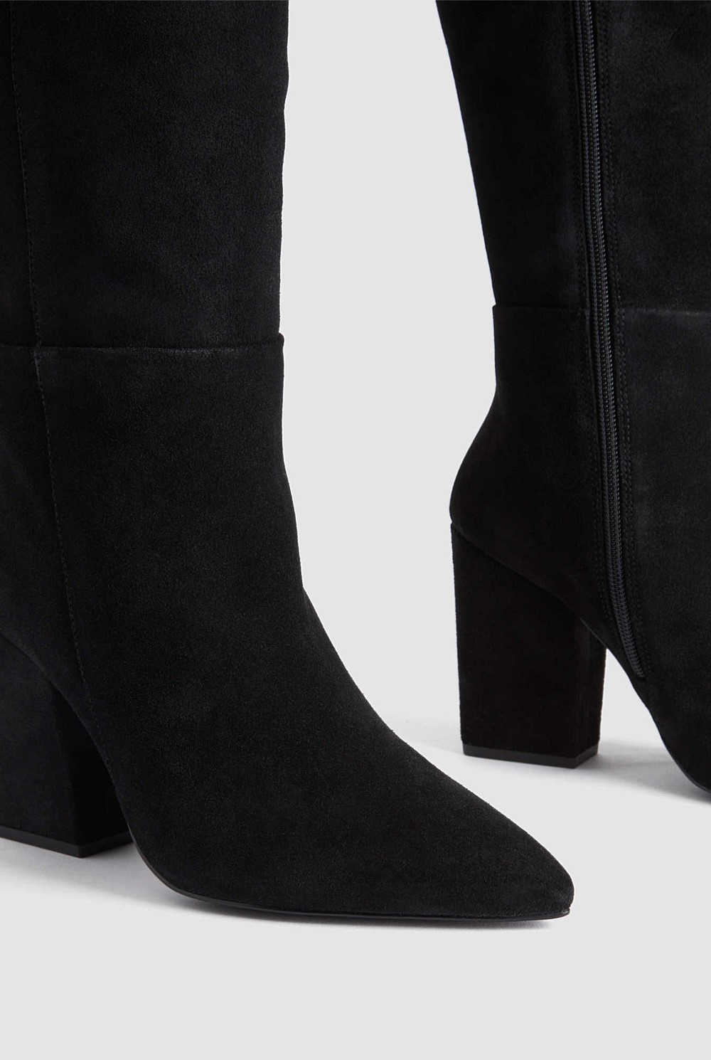 Black Suede Knee High 90mm Heeled Boot - Women's Workwear Shoes | Witchery