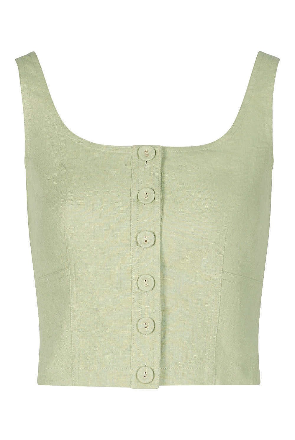 Pistachio French Linen Cropped Button Bodice - Women's Sleeveless Tops ...