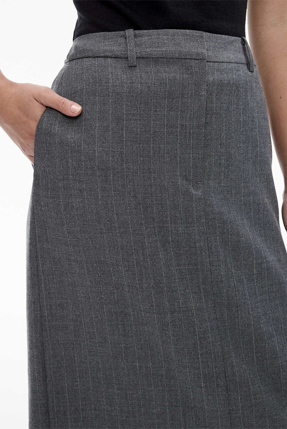 Mid Grey Marle Wool Blend Pinstripe Skirt - Women's Maxi Skirts | Witchery