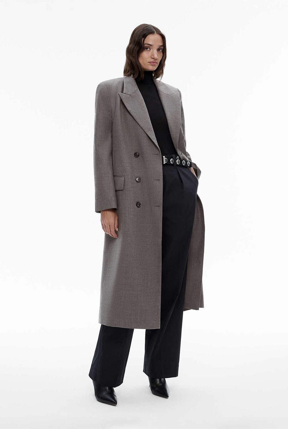 Dove Grey Wool Blend Double-Breasted Blazer Coat - Women's Jackets ...