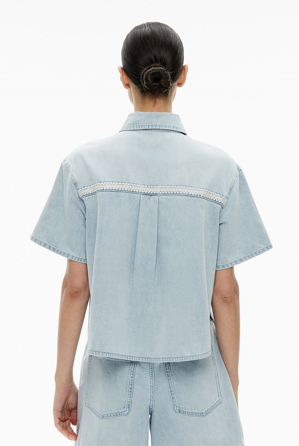 Light Vintage Wash Stitch Detail Denim Shirt - Women's Denim Shirts ...